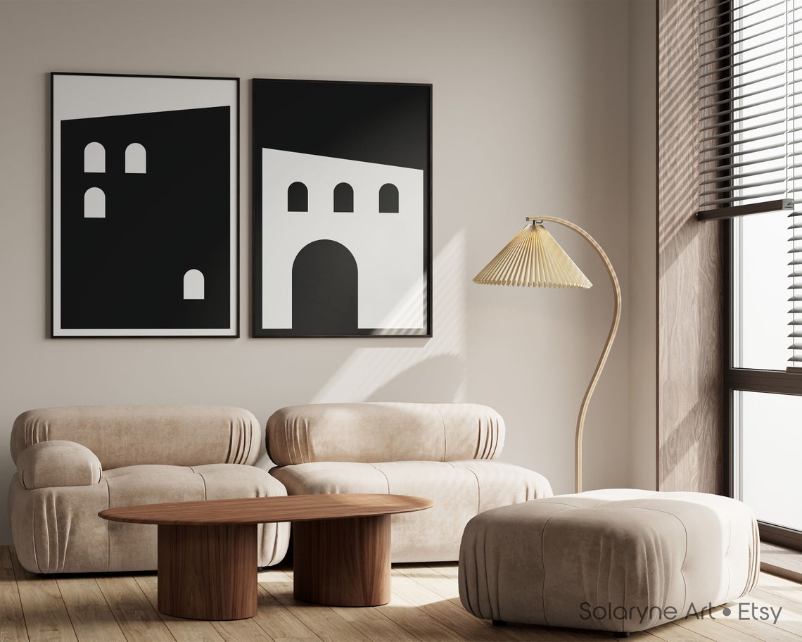 Black and White Print Set of 2, Minimalist Building Posters, Urban ...