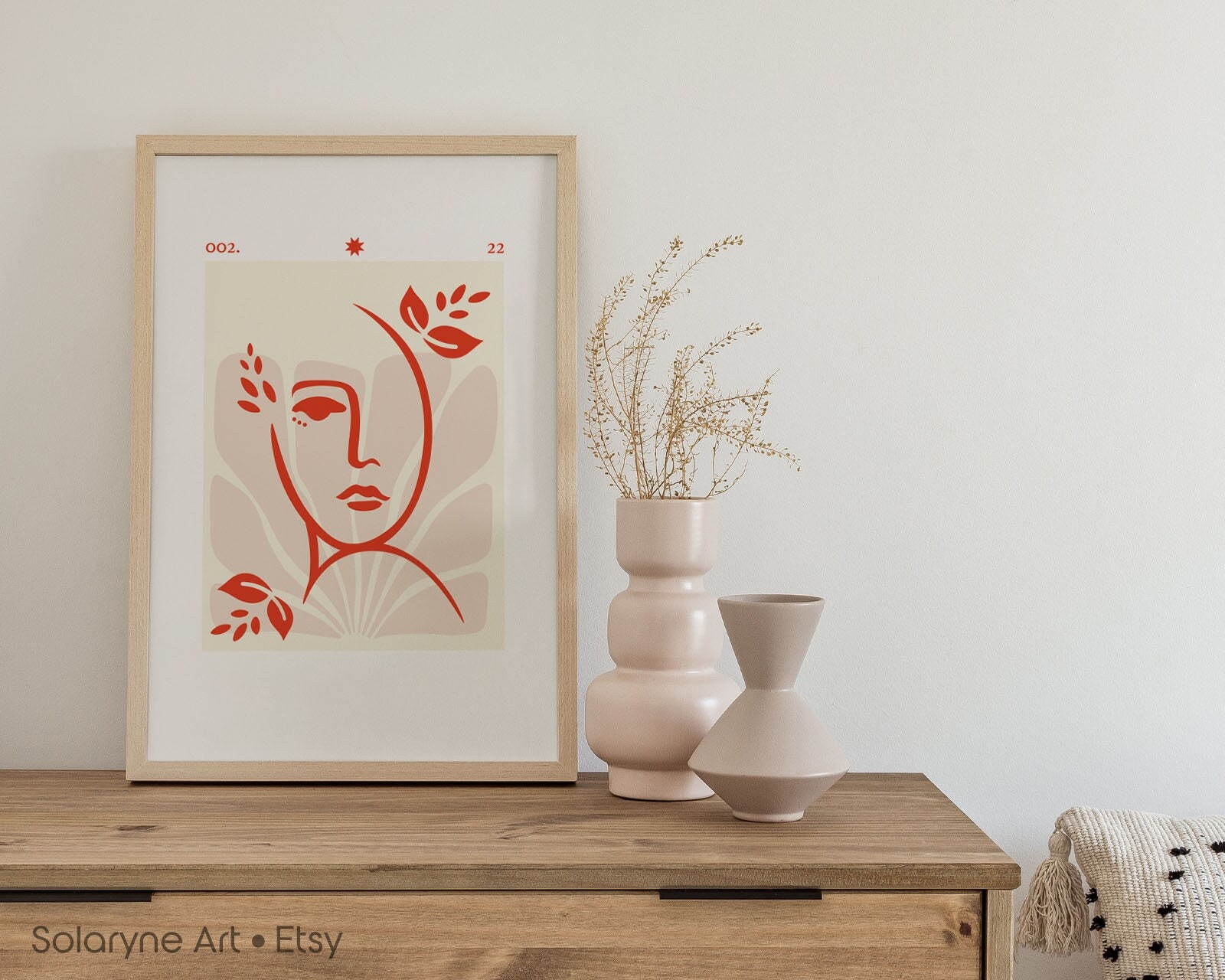 Boho Line Drawing Printable Neutral Face Line Drawing Retro Flower Face ...