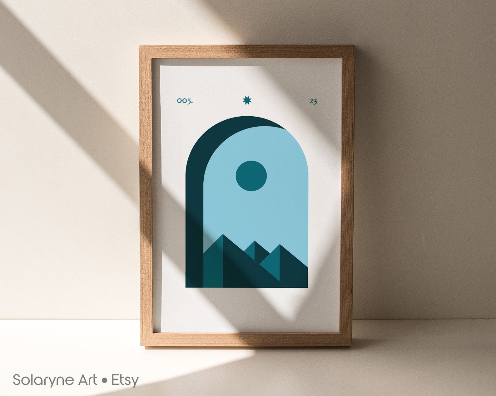 Teal Mountain Print, Geometric Shapes Wall Art, Blue Green Landscape ...