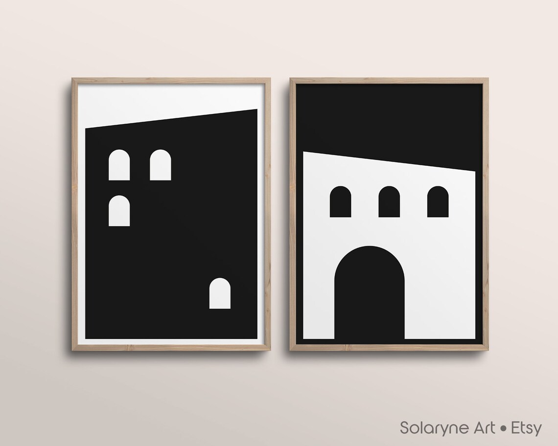 Black and White Print Set of 2, Minimalist Building Posters, Urban ...
