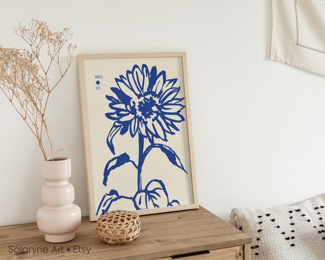 Flower Market Poster | Delft Blue Flower Art | Blue Gallery Wall Flower ...