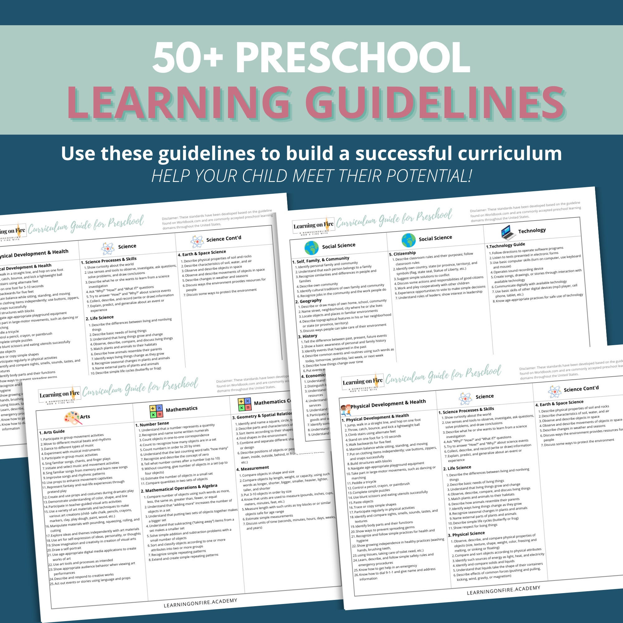 Printable Preschool Learning Guideline for Homeschooling, Preschool ...