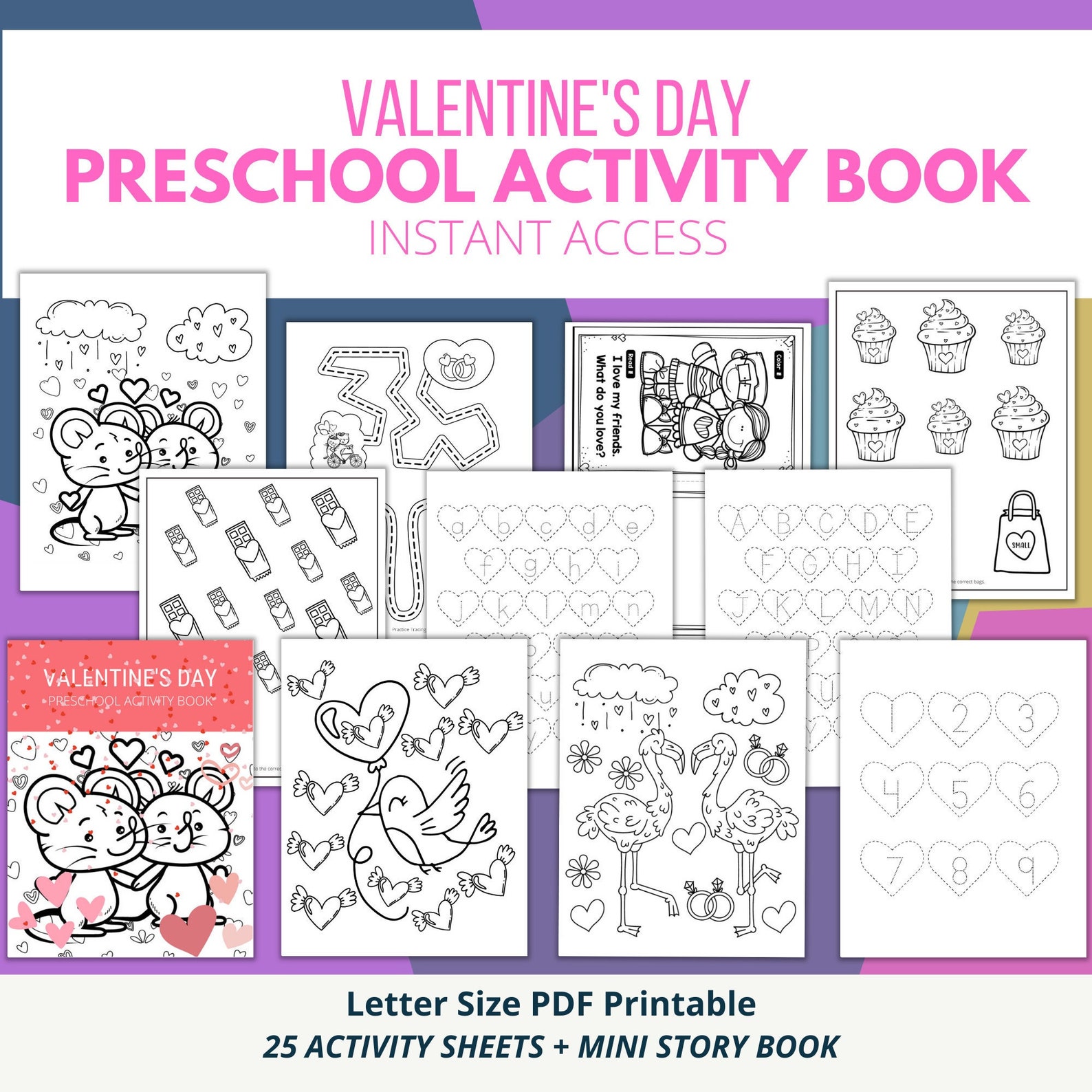 Valentine's Day Preschool Activity Book, Valentines Day Coloring Book ...