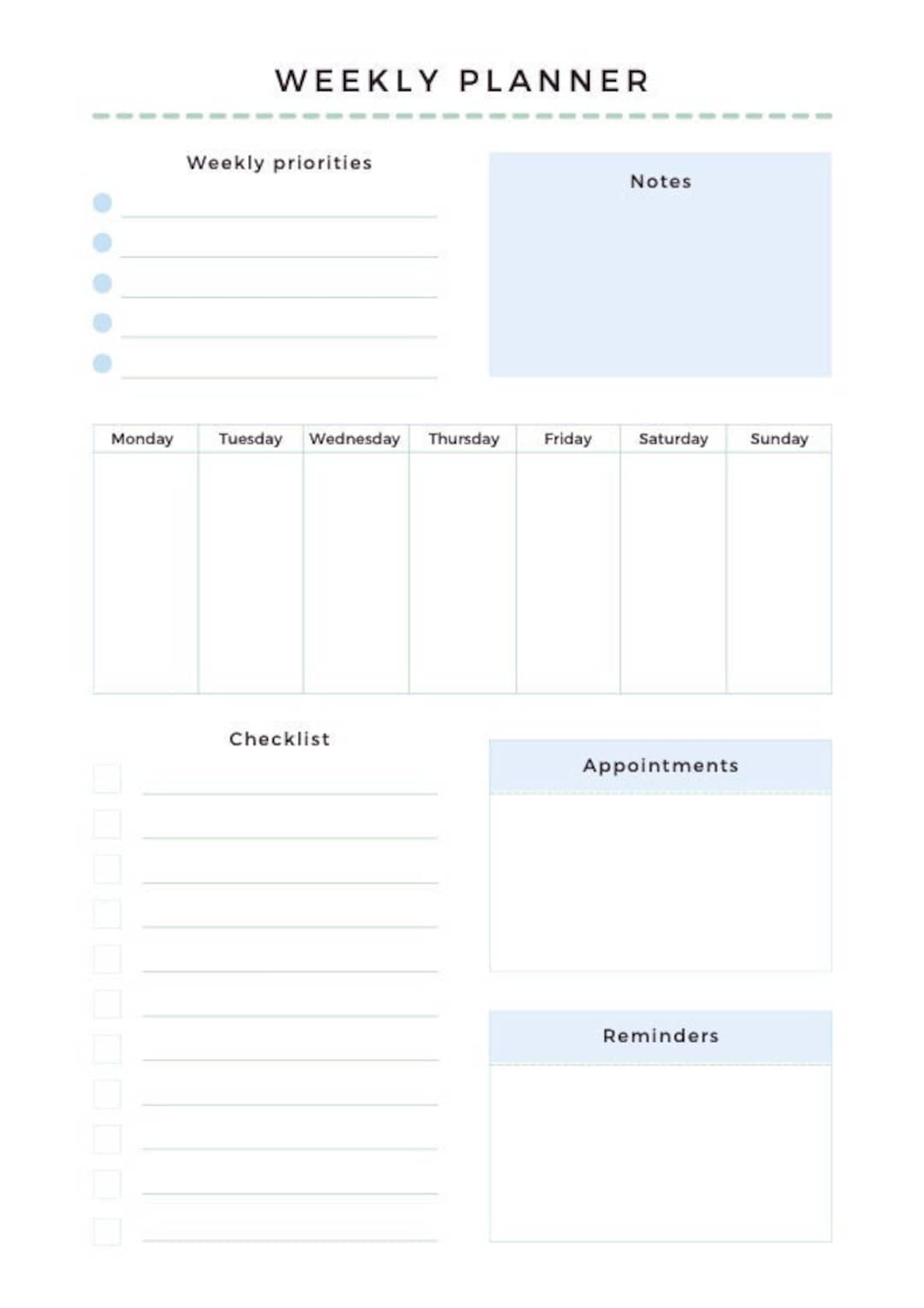 Weekly to Do List Printable, Minimalist Weekly Planner, Go to Planner ...