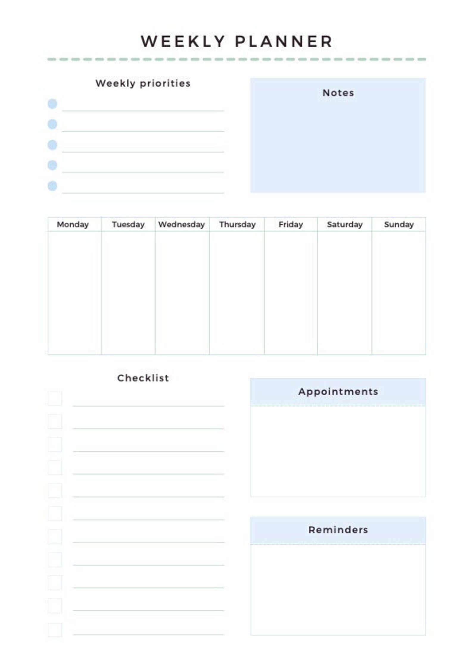Weekly to Do List Printable, Minimalist Weekly Planner, Go to Planner ...