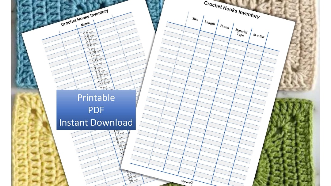 Printable Crochet Hooks Inventory Record Sheet Page, for Crocheter to ...