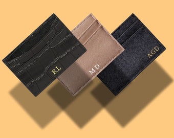Monogram Leather Card Holder - Etsy