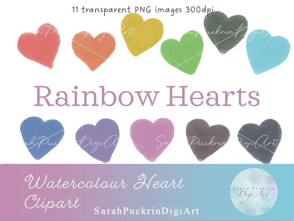 11 Watercolour Hearts Clipart Watercolor Elements PNG Clip Art No ...