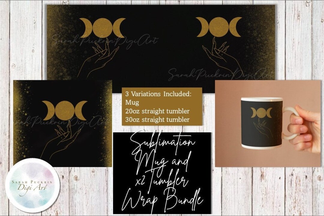 Black and Gold Triple Moon Witchy Sublimation Straight 20oz 30oz ...