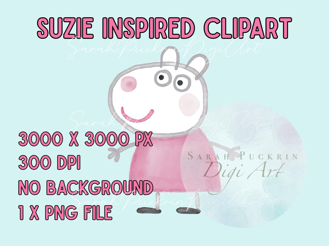 Suzie Sheep Peppa Pig Inspired Clipart, Watercolour Elements, PNG, Clip ...