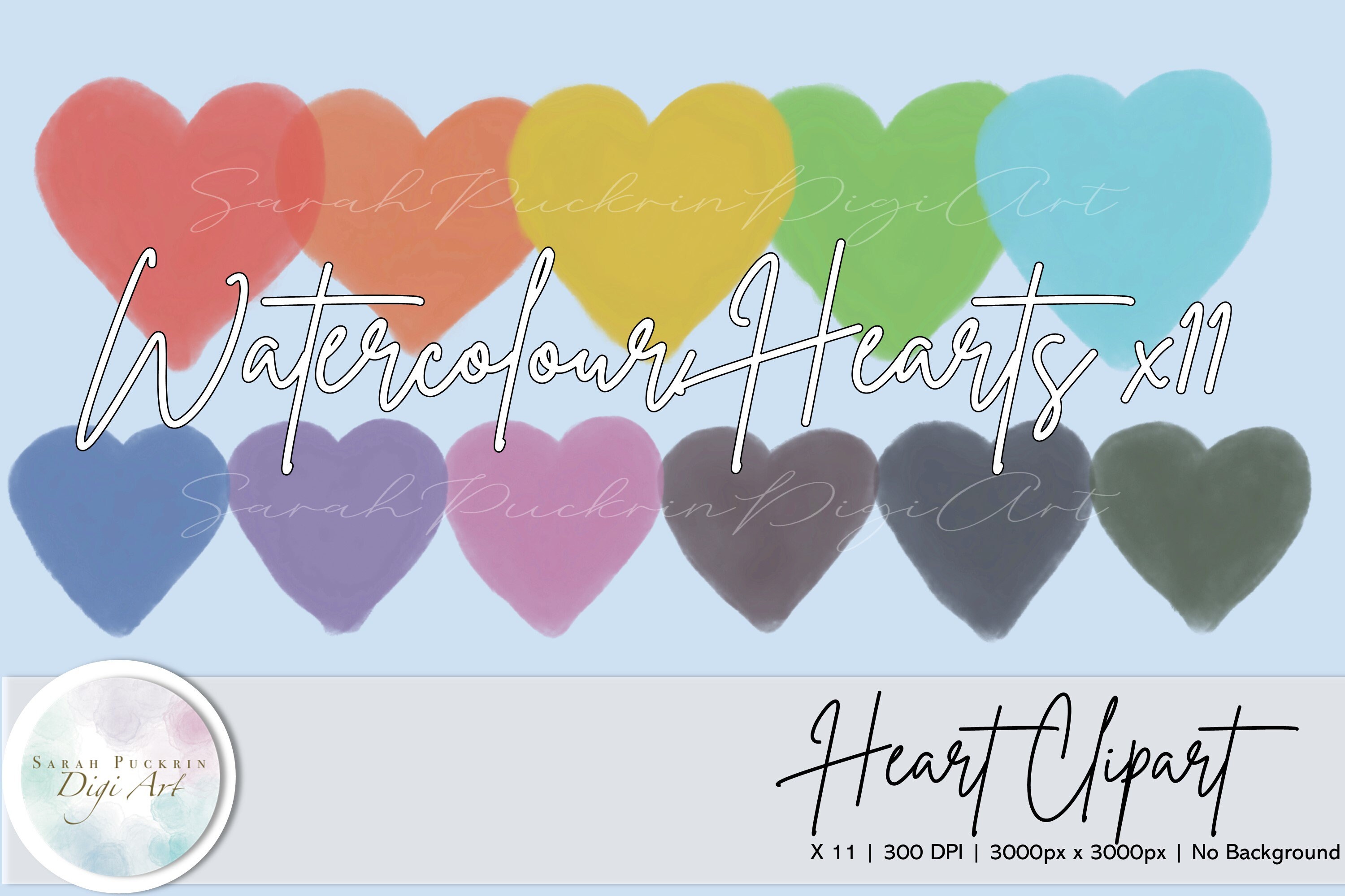 11 Watercolour Hearts Clipart Watercolor Elements PNG Clip Art No ...