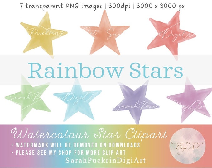 7 Watercolour Stars Clipart, Watercolour Elements, PNG, Clip Art, No ...