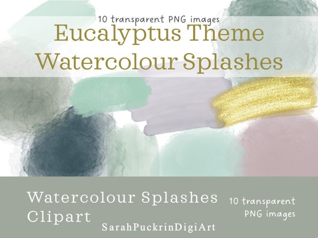 Watercolour Splashes Clipart Commercial Use Green Eucalyptus Paint ...