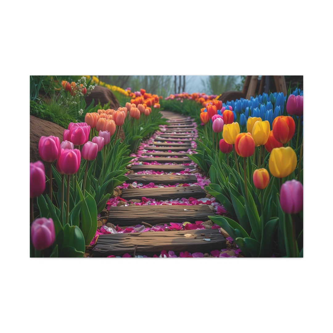 Pathway to Spring: Vibrant Tulip Trail Canvas Art, US Shipping Only - Etsy