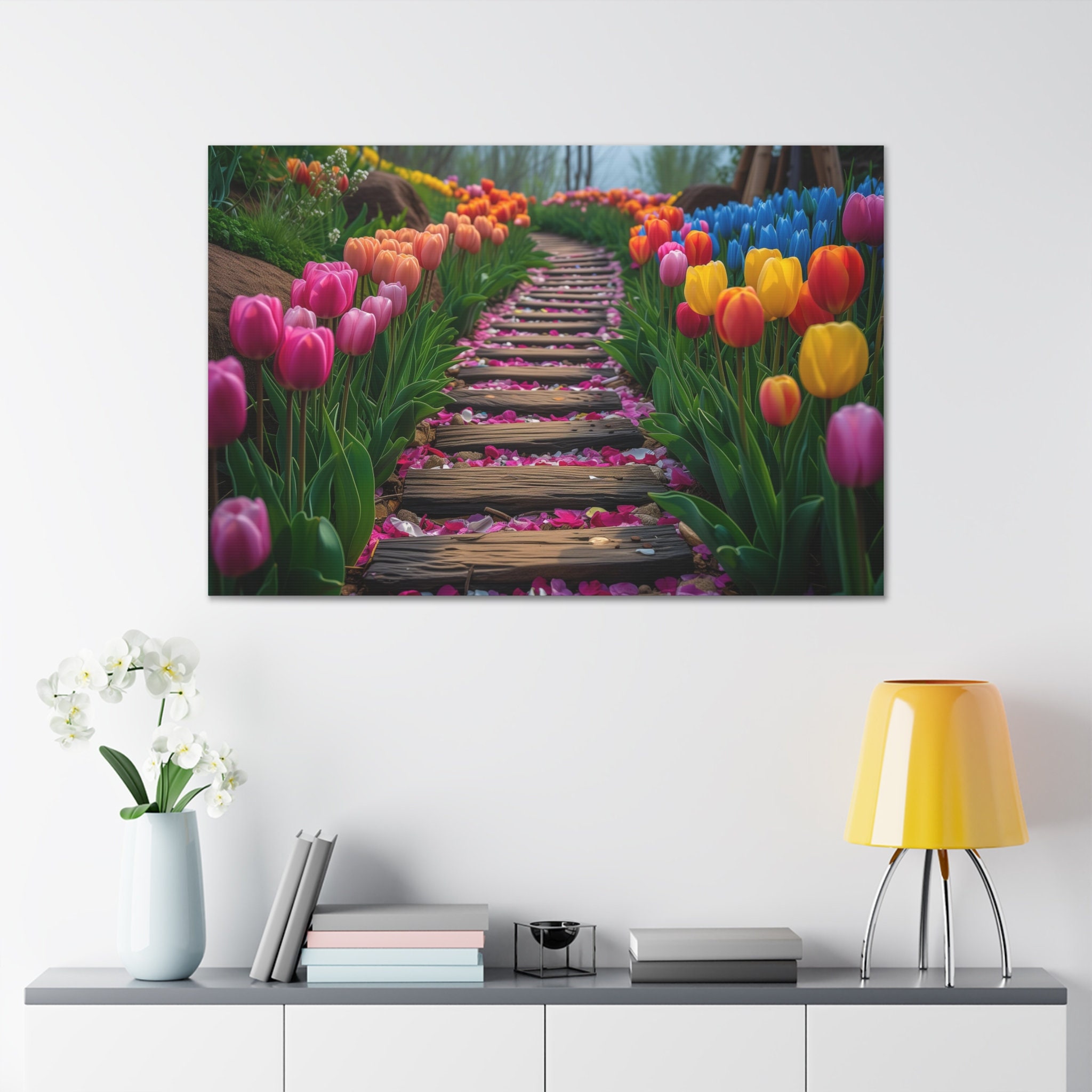 Pathway to Spring: Vibrant Tulip Trail Canvas Art, US Shipping Only - Etsy