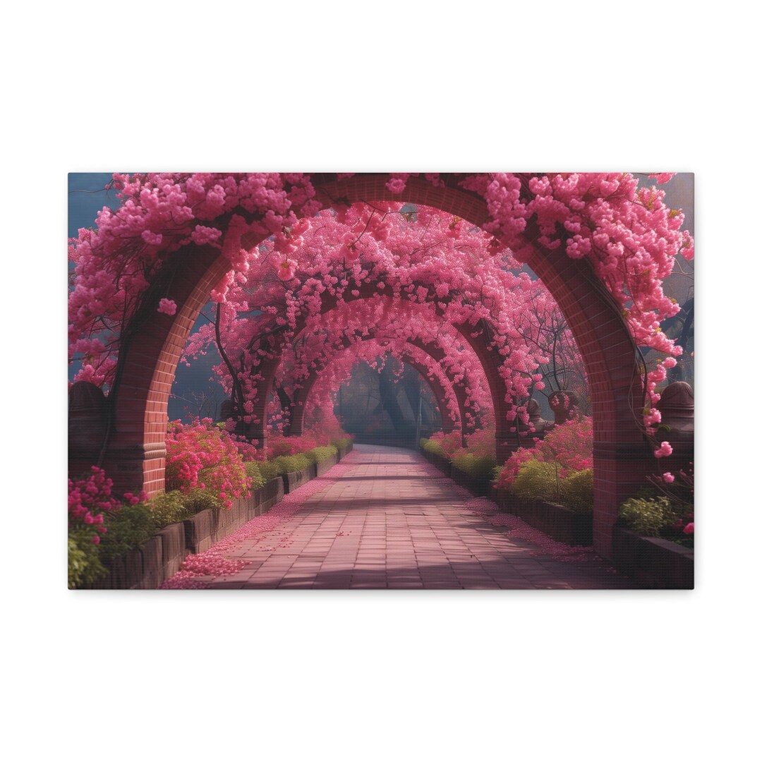 Cherry Blossom Promenade: Enchanted Springtime Arched Pathway Canvas ...