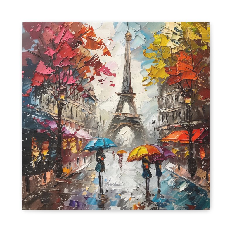 Colorful Rain in Paris Eiffel Tower Canvas Art Print in Oil Painting ...