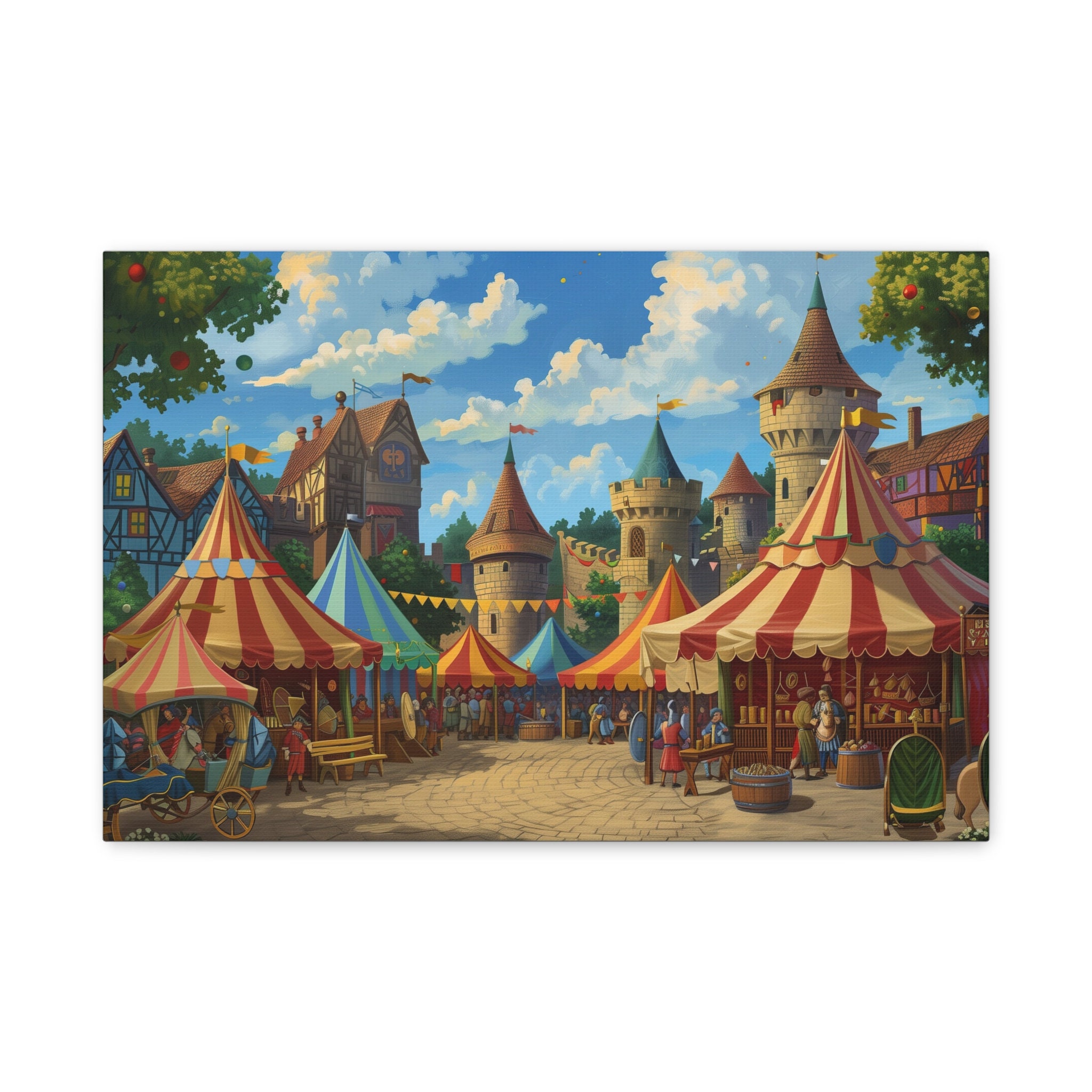 Vibrant Medieval Market Square Canvas Print Charming Historical Art for ...