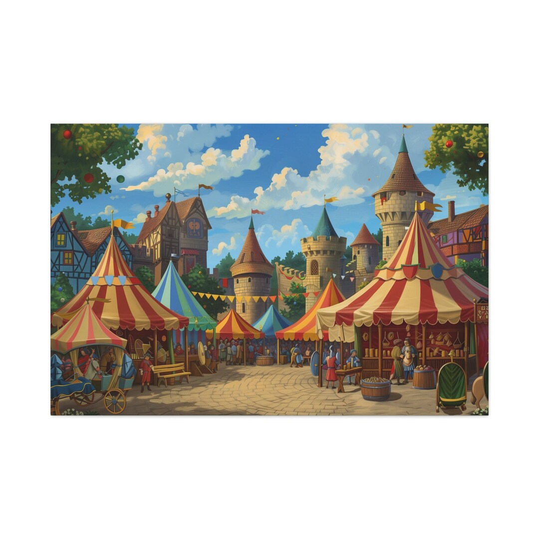 Vibrant Medieval Market Square Canvas Print Charming Historical Art for ...