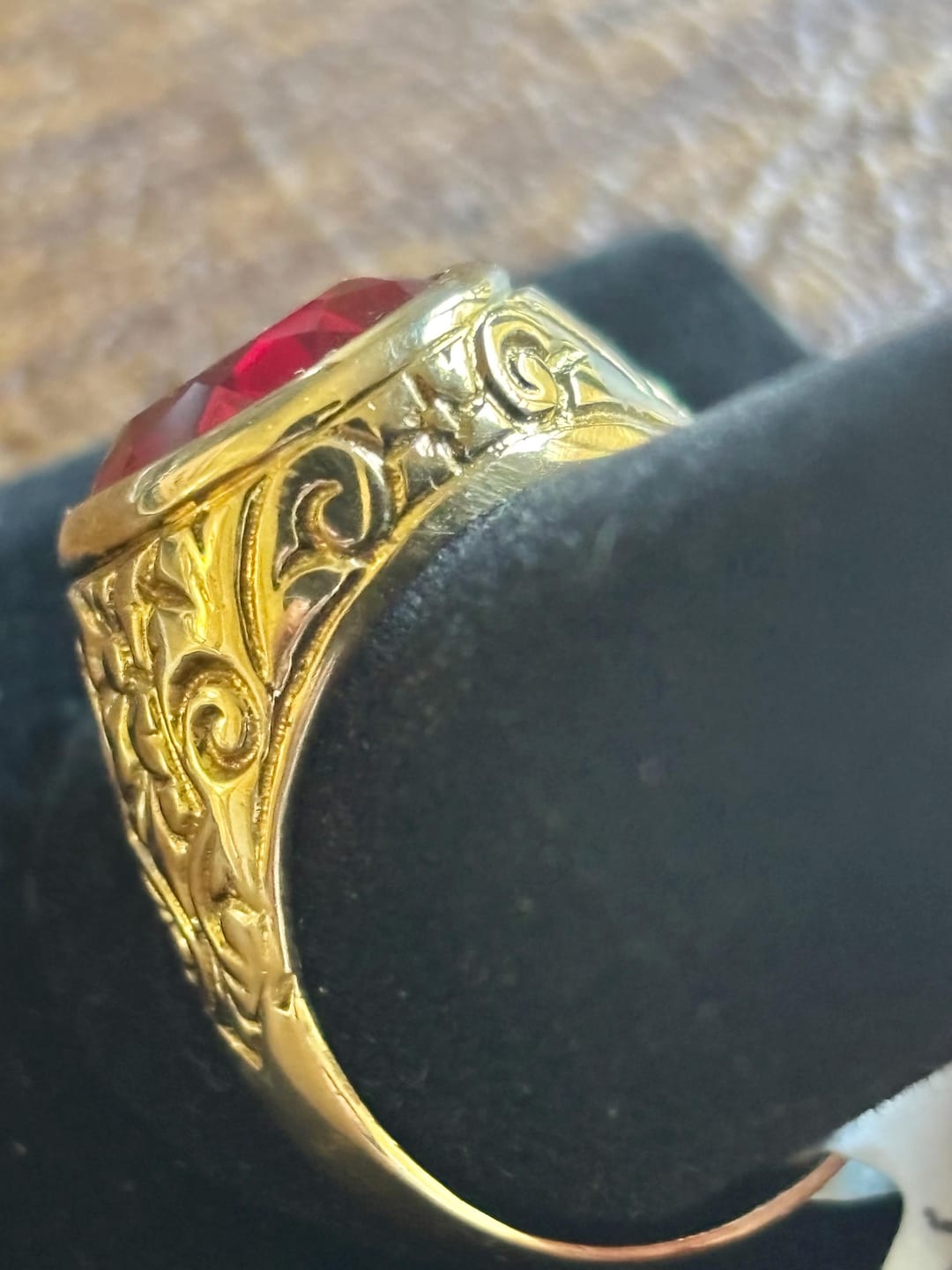 Men's Vintage 18K Gold Ornate Filigree Ruby Signet Ring - Etsy