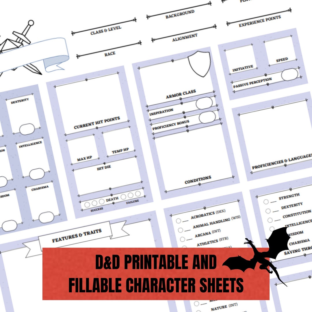 Dungeons and Dragons Downloadable Character Sheet - Baby Blue | D&D 5e ...