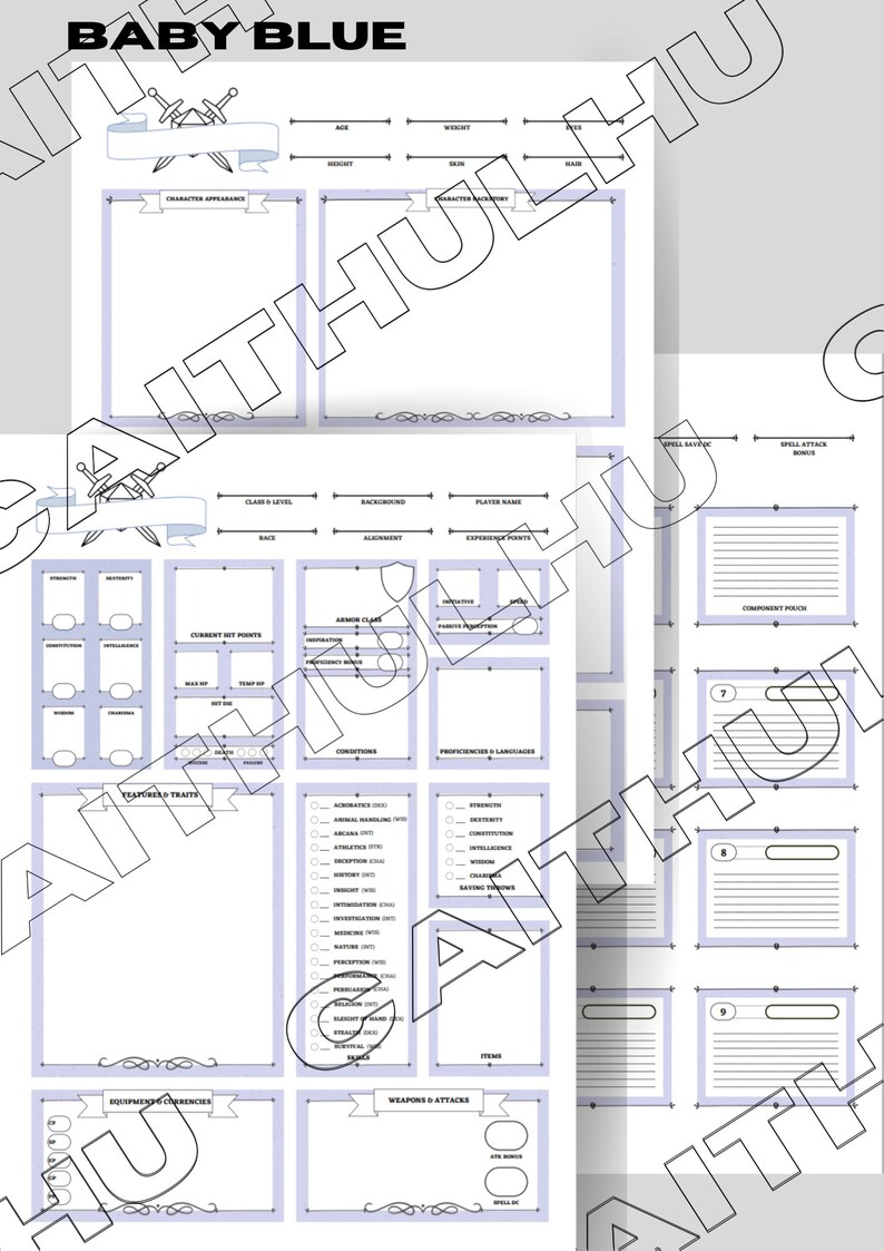Dungeons and Dragons Downloadable Character Sheet - Baby Blue | D&D 5e ...