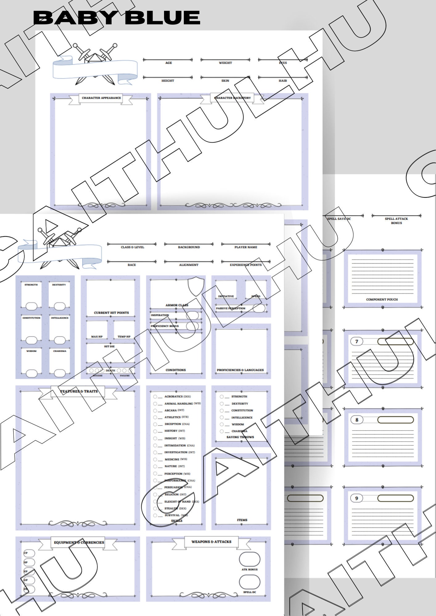 Dungeons and Dragons Downloadable Character Sheet - Baby Blue | D&D 5e ...