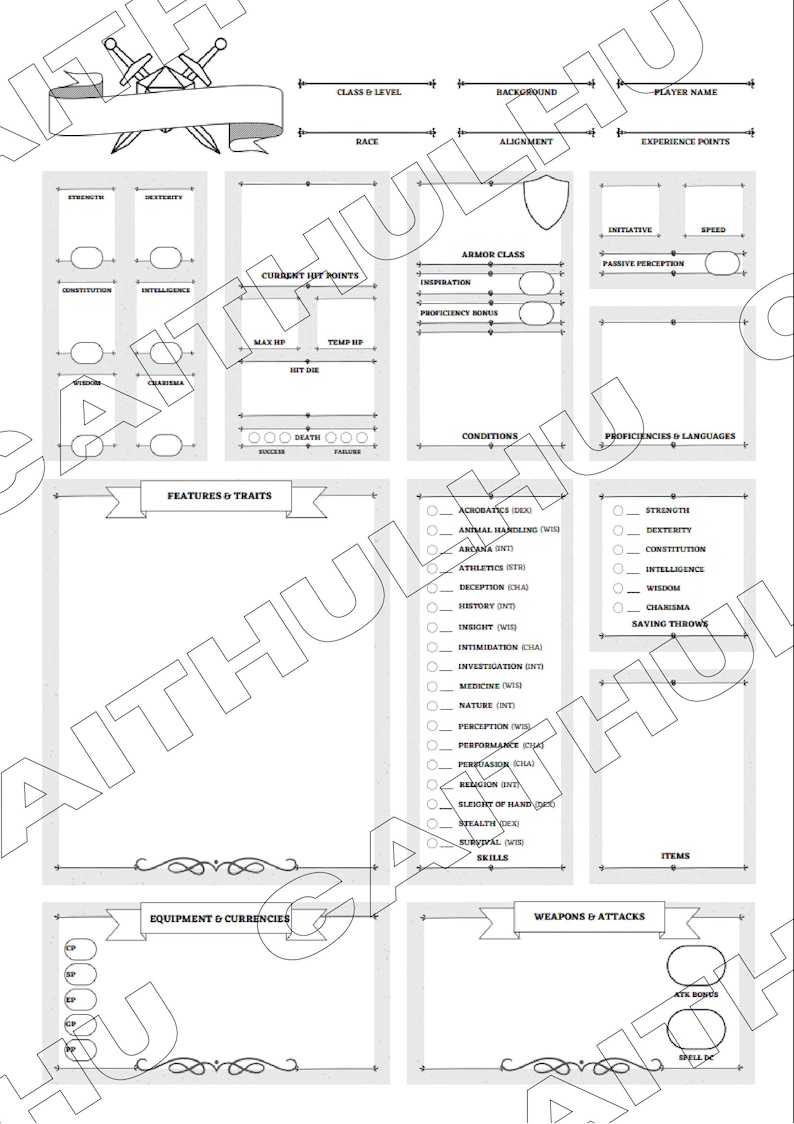 Dungeons and Dragons Downloadable Character Sheet | D&D 5e - Etsy