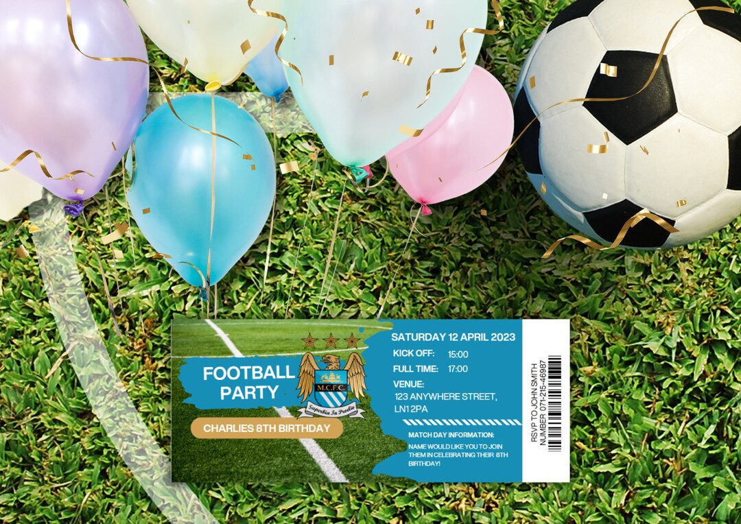 Football Party Invitations - Manchester City Football Ticket Style ...