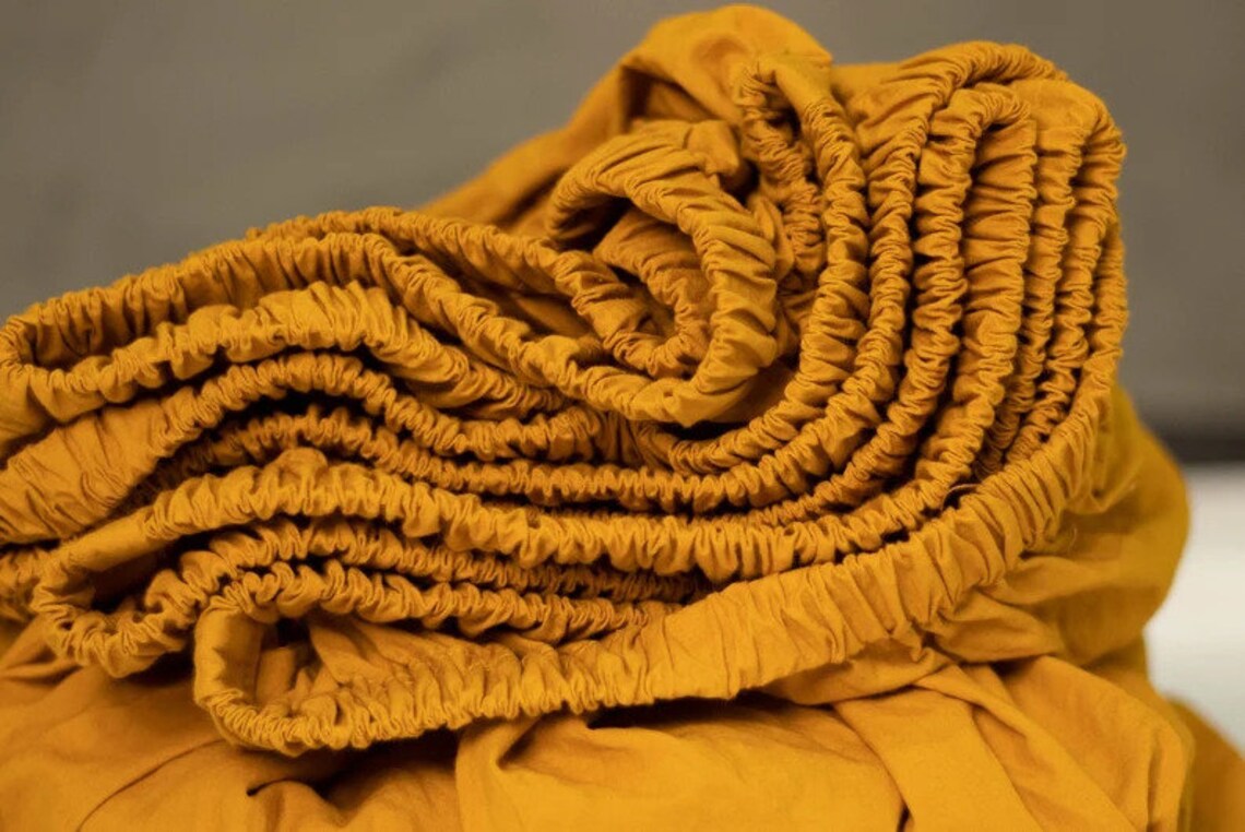 Mustard Yellow Cotton Sheet / Organic Washed Cotton Bedding Set / Pure ...