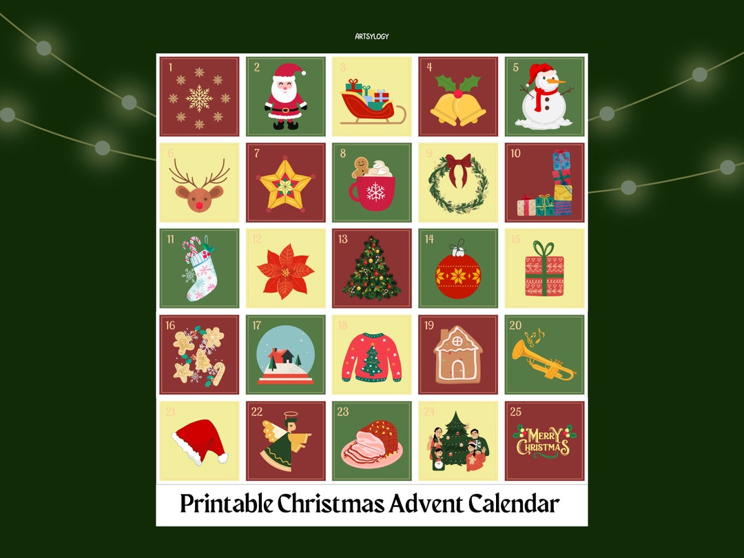 Printable Christmas Advent Calendar 25 DIY Holiday Countdown - Etsy