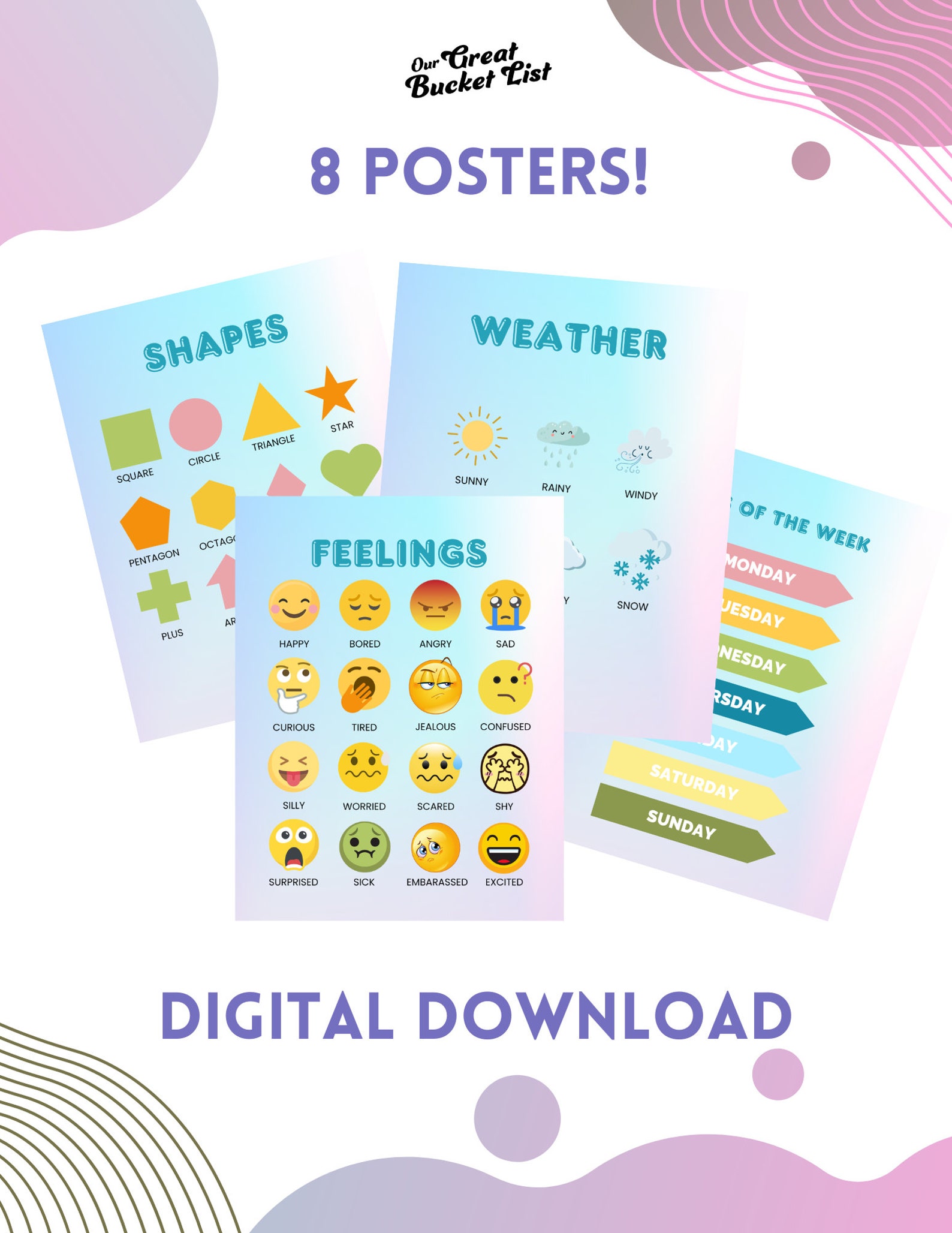 Emotion Weather Shape Wall Posters for Kids Kids Playspace Posters ...