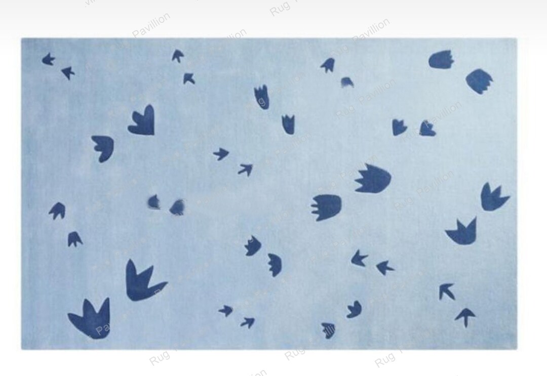 Tufted Blue Modern Tug Irregular Shaped Throw Rug Illusion Greenery ...