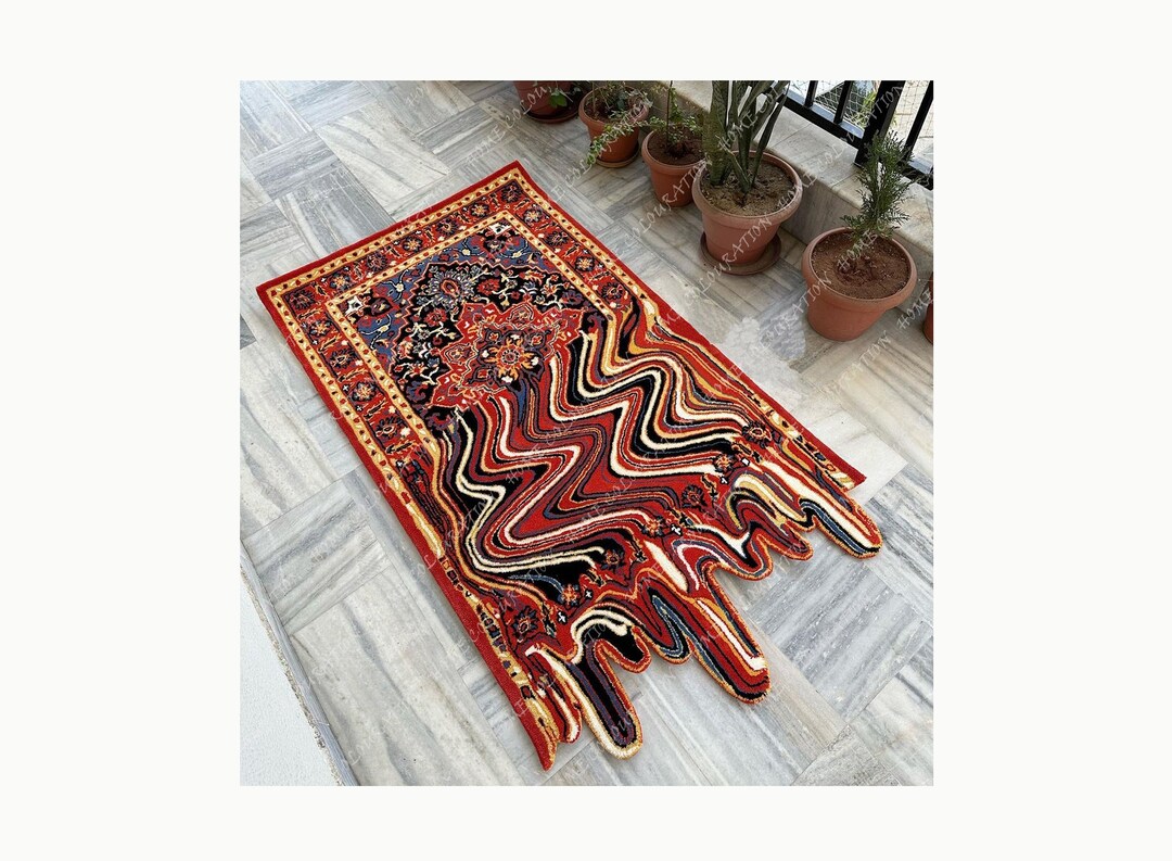 Red Color Melting Rug for Home Melting Persian Rugs Living Area Rug ...