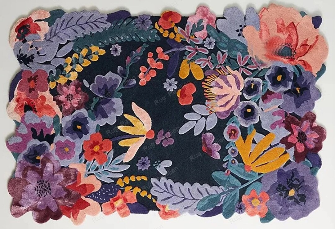 Jordan Purple Floral Unshape Decor Rugs Rainbow Color New Authentic 100 ...