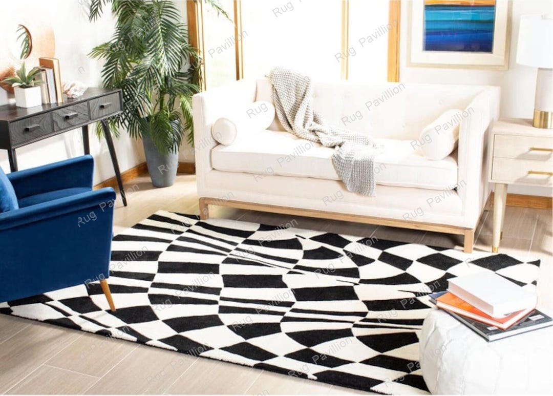 Black & White Optical Illusion Irregular Shape Unshape Hand-tufted 100% ...