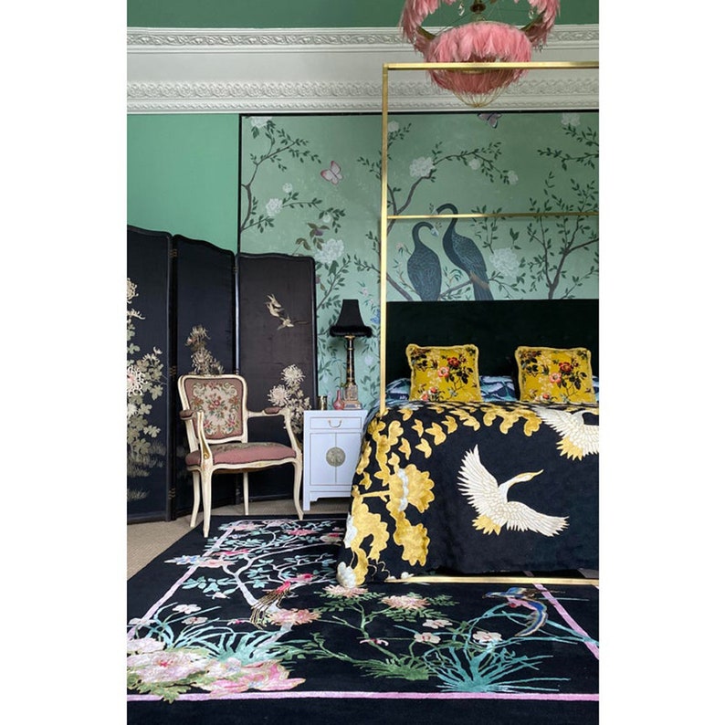 Tufted Trees Bird Rug Hand Tufted Rug Tufted Wool Rug Hand Tuft Rug 5x8 ...