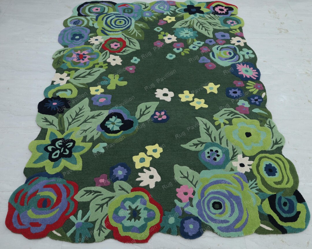Green Jardin Floral Unshape Decor Rugs New Authentic Carpet 100% Woolen ...