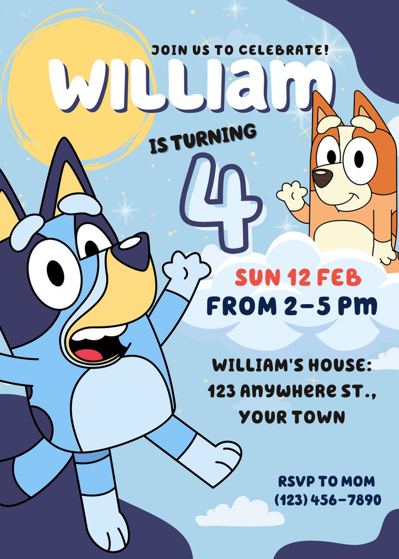 Bluey Editable Birthday Invitation Canva Templatepersonalized - Etsy