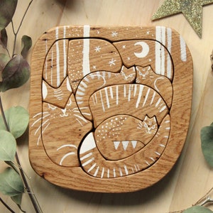 Educational Wooden Cat-shaped Puzzle for Kids, Unique Feline Jigsaw for ...