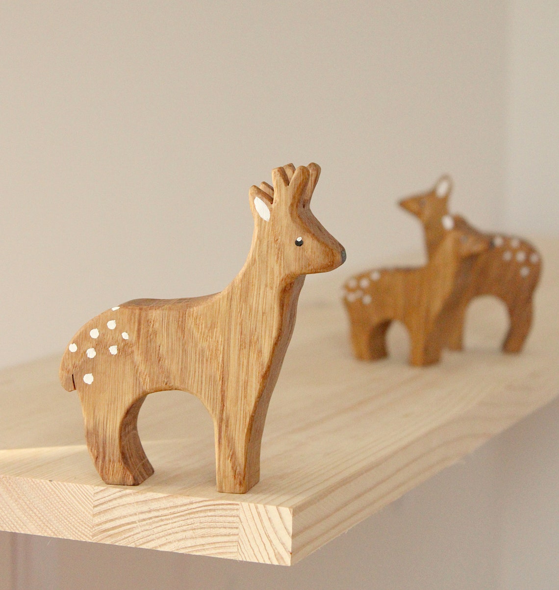 Wooden Deer Family Figurines Play SET Handmade Woodland Animal Toys ...