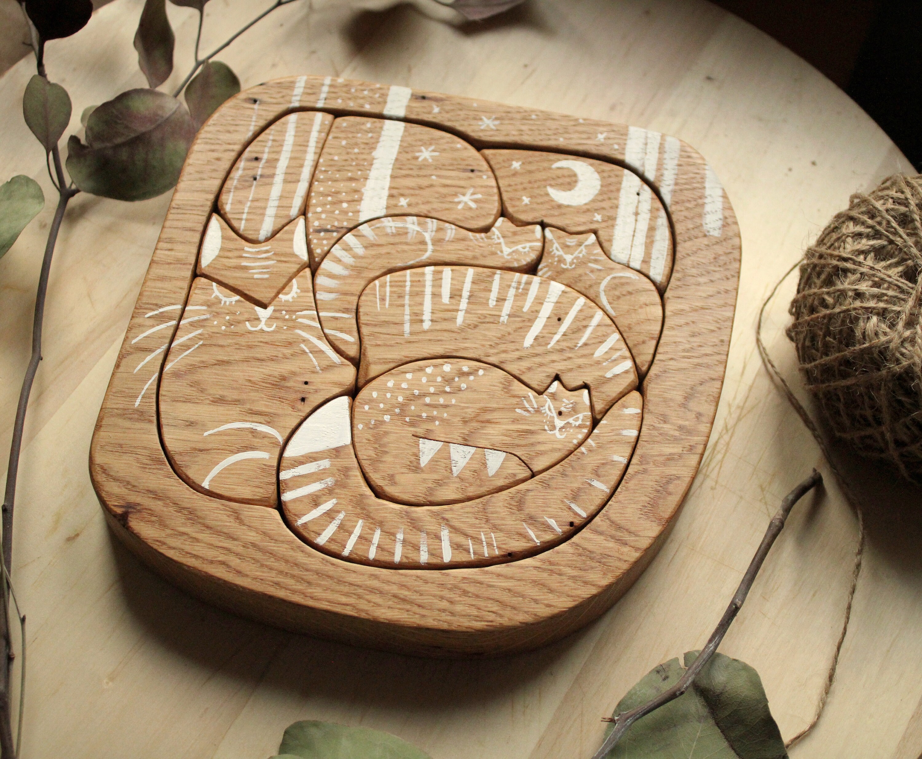 Educational Wooden Cat-shaped Puzzle for Kids, Unique Feline Jigsaw for ...