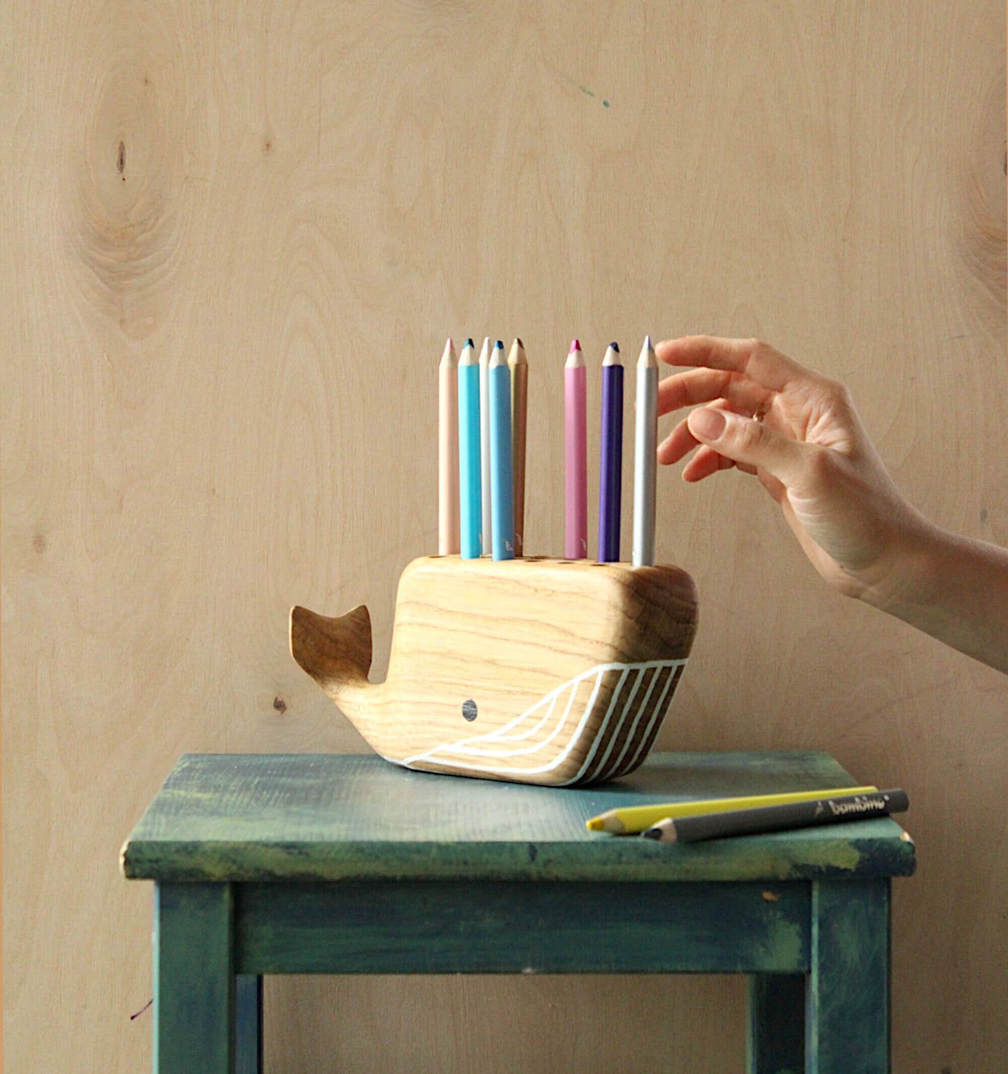 Unique Wooden Kids Desk Organizer Humpback Whale, Cute Crayon Holder ...