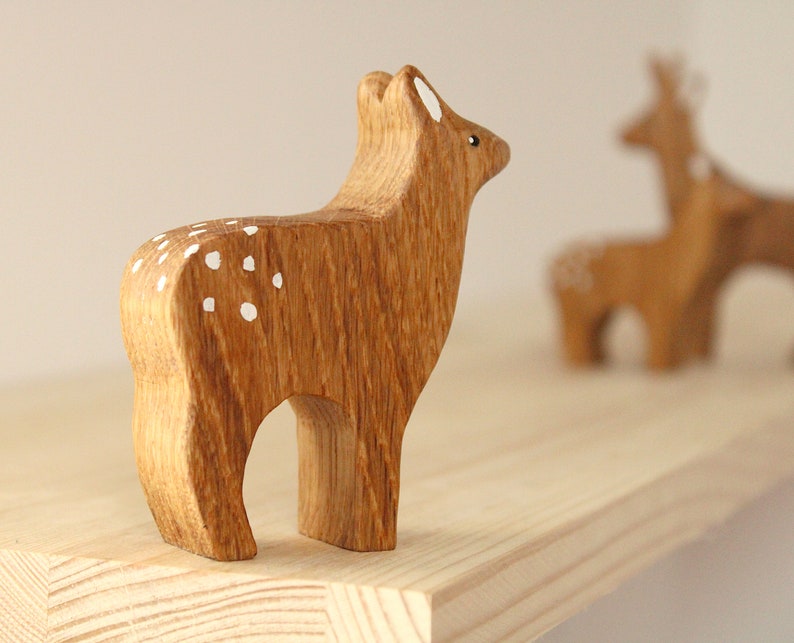 Wooden Deer Family Figurines Play SET Handmade Woodland Animal Toys ...