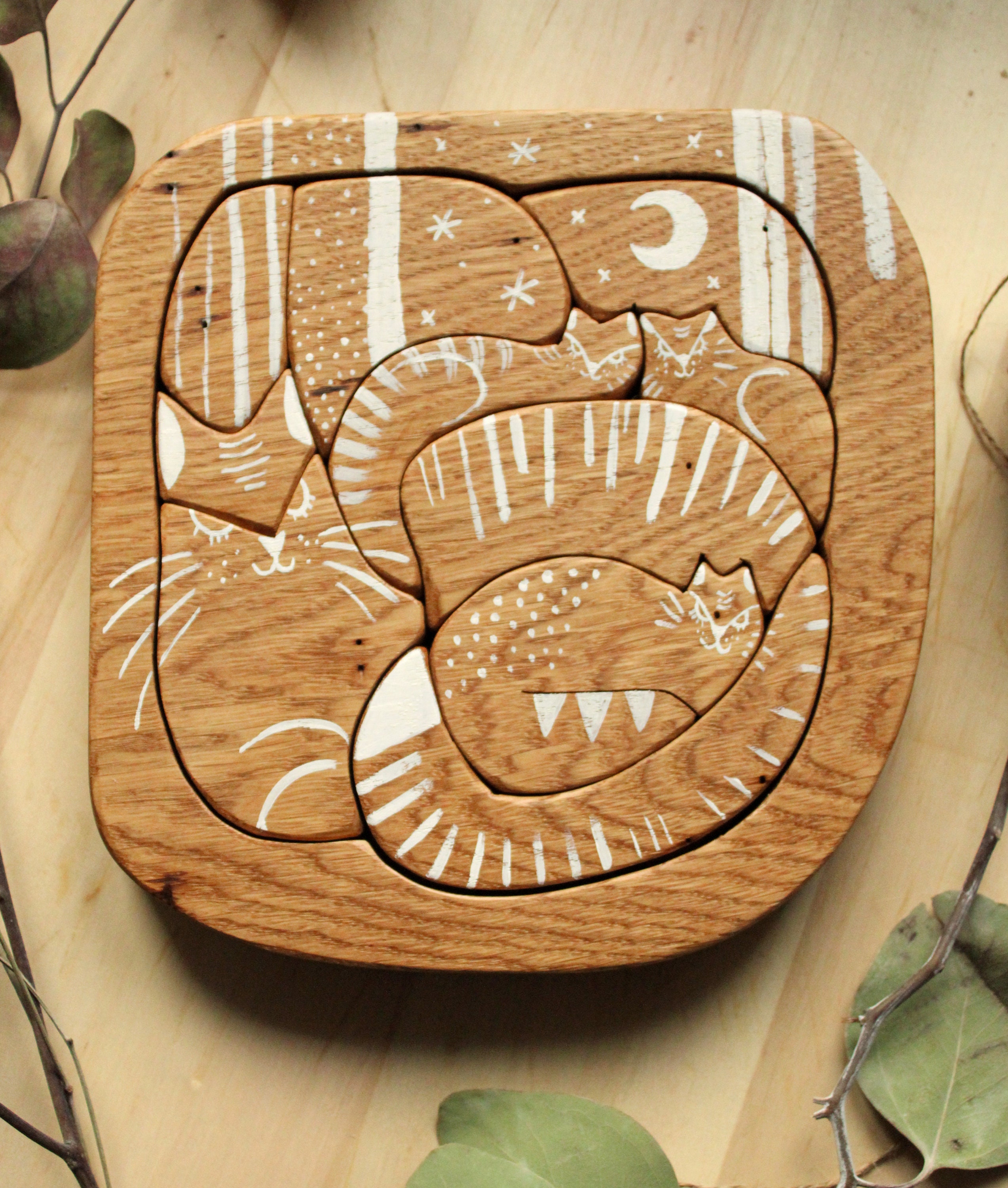 Educational Wooden Cat-shaped Puzzle for Kids, Unique Feline Jigsaw for ...