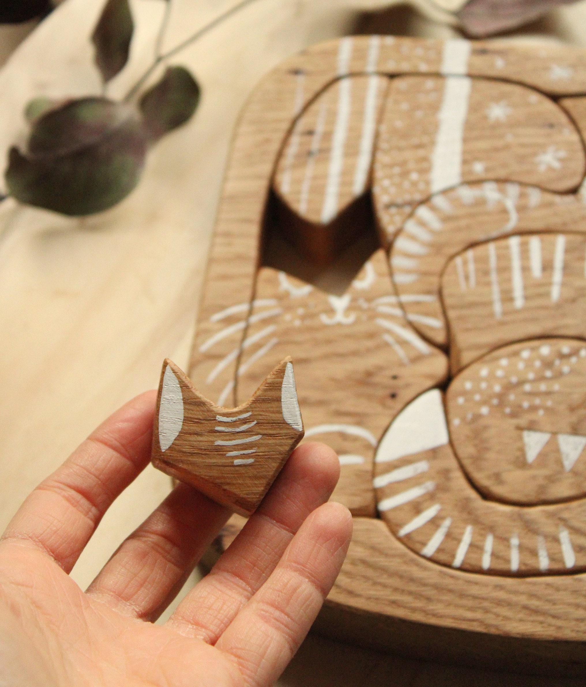 Educational Wooden Cat-shaped Puzzle for Kids, Unique Feline Jigsaw for ...