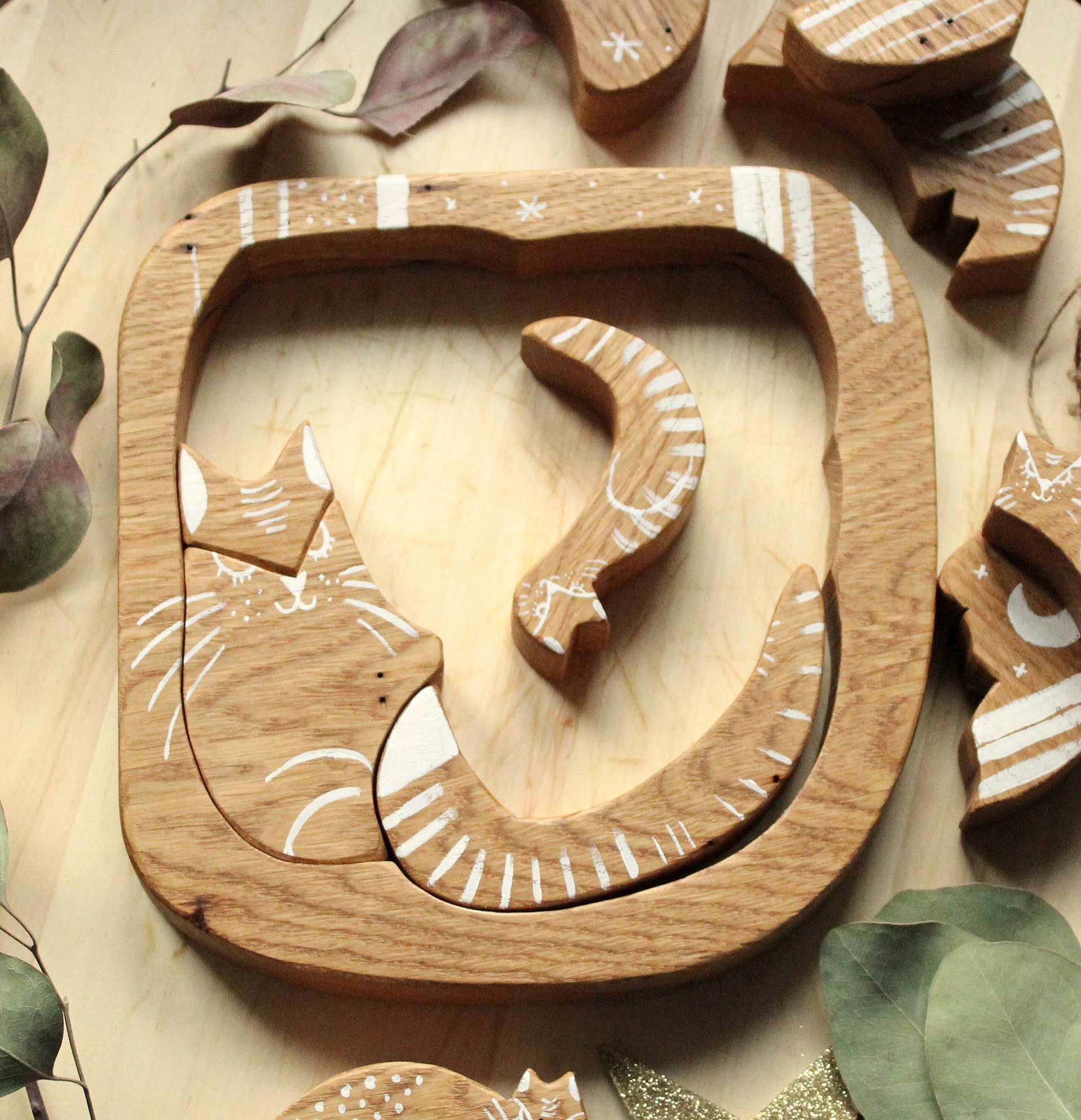 Educational Wooden Cat-shaped Puzzle for Kids, Unique Feline Jigsaw for ...