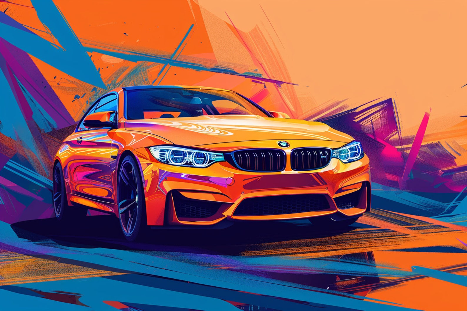 Digital BMW M4 Art Abstract Modern Car Illustration Orange Futuristic ...