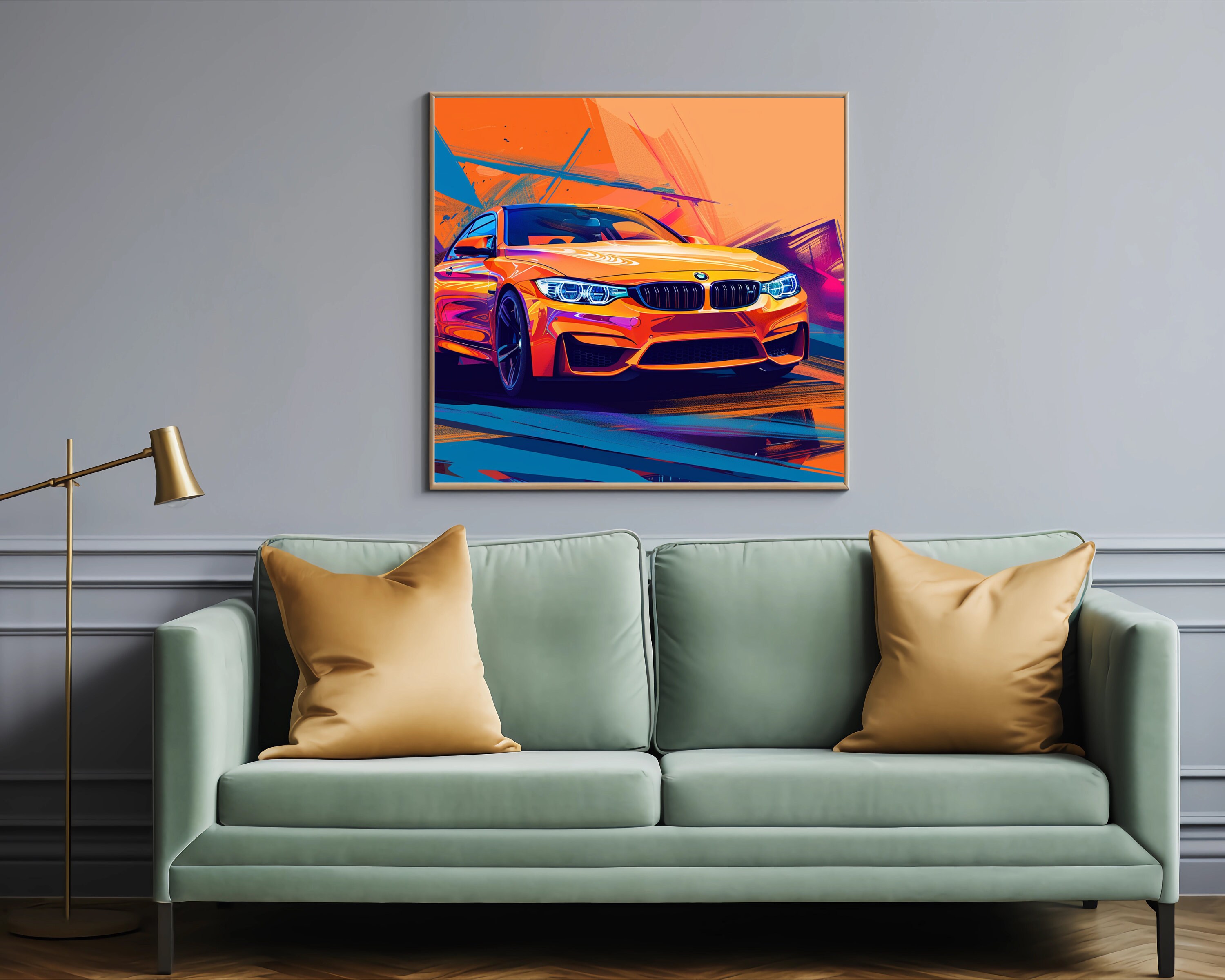 Digital BMW M4 Art Abstract Modern Car Illustration Orange Futuristic ...