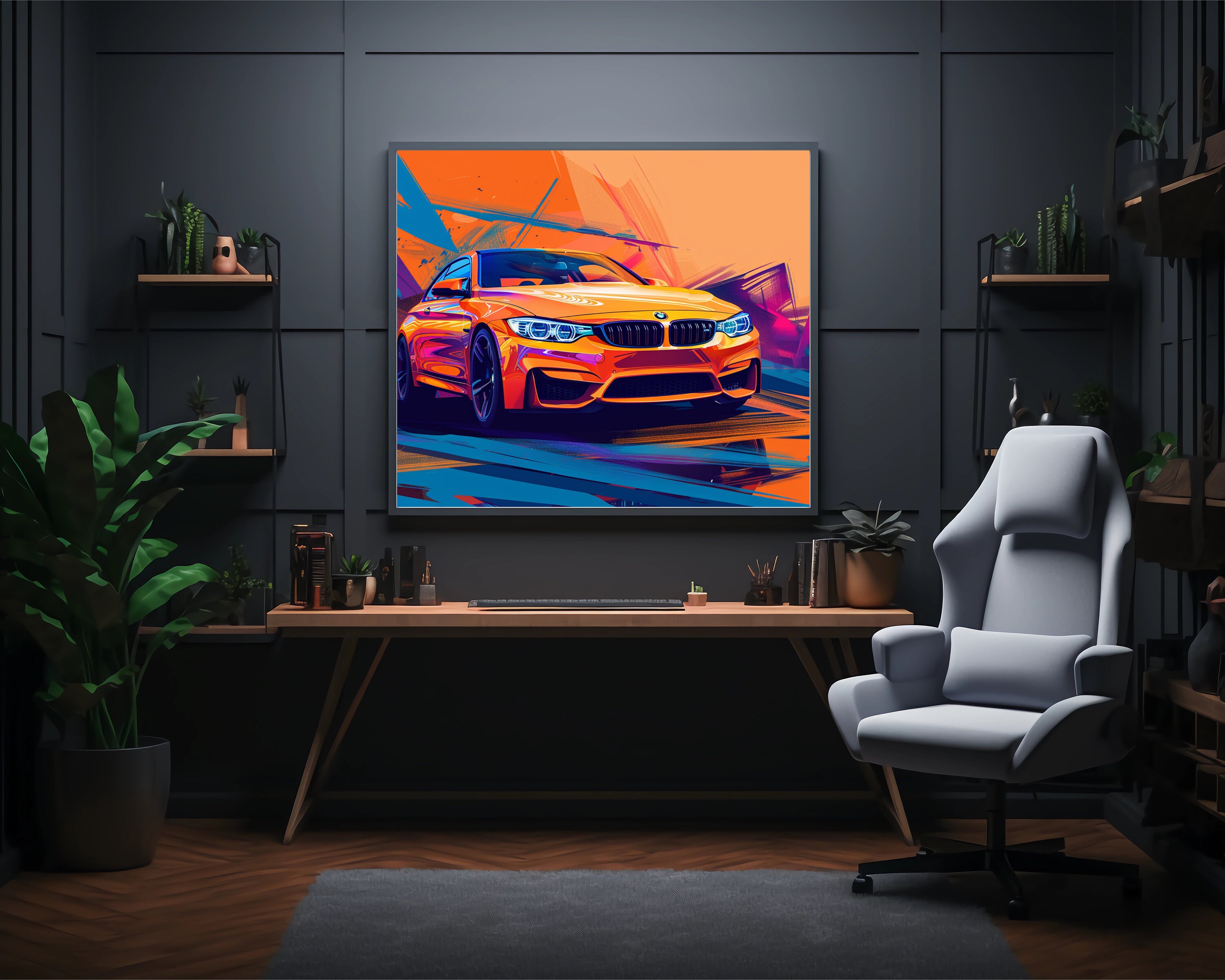 Digital BMW M4 Art Abstract Modern Car Illustration Orange Futuristic ...